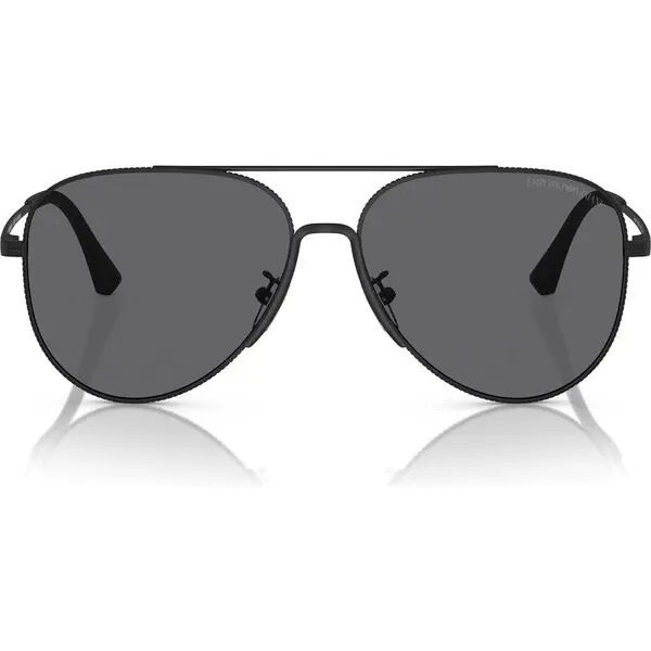 Emporio Armani 60mm Polarized Pilot Sunglasses - Matte Black/polar Grey