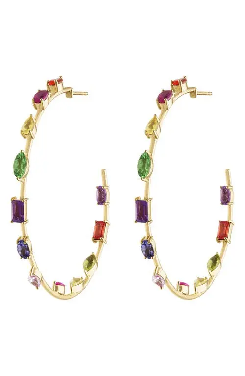 EDEN PRESLEY Large Goddess Rainbow Sapphire Hoop Earrings - Yellow Gold/mixed Stone