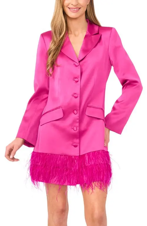 CECE DUPRAZ Feather Hem Satin Blazer Minidress