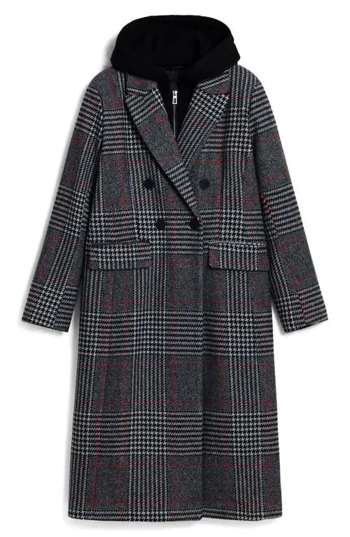 Desigual Tartan Plaid Overcoat With Removable Hoodie Inset