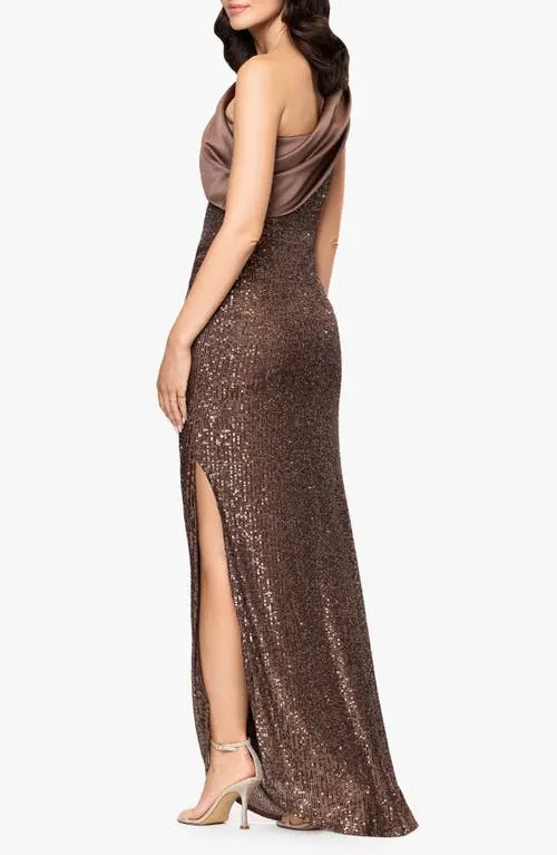 Betsy & Adam Sequin One-shoulder Gown