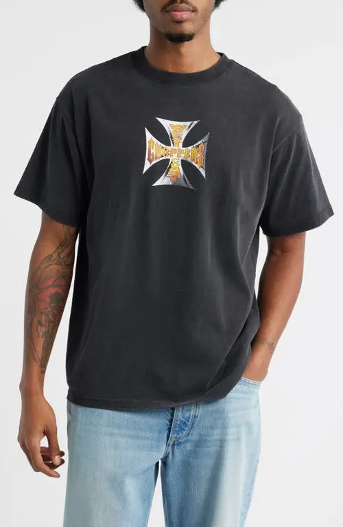 ID SUPPLY CO West Coast Choppers Fire & Steel Cotton Graphic T-shirt - Washed Black