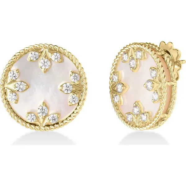 Roberto Coin Venetian Diamond & Mother-of-pearl Medallion Stud Earrings - Gold/white