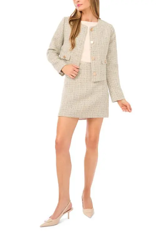 Halogen Metallic Tweed Jewel Collar Jacket