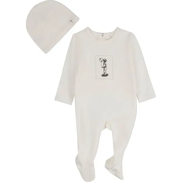 MINIMOI Cotton-blend Footie Set With Beanie - Ivory Mist