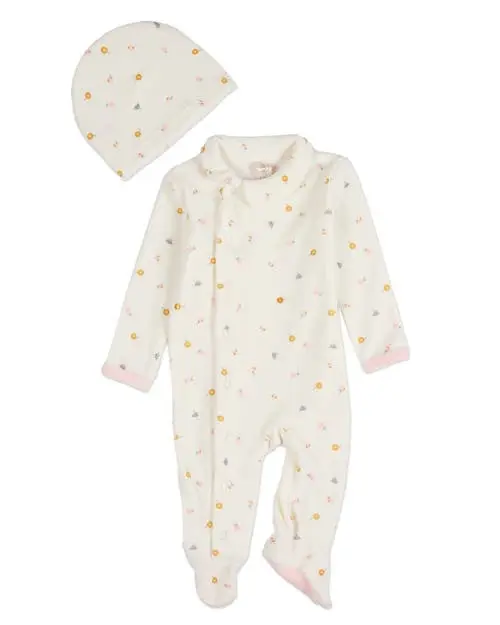 MINIMOI 2-piece Velour Footie Set With Beanie - Marshmallow