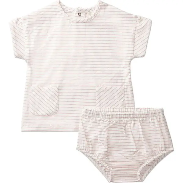 MINIMOI 2-piece Stripe Stretch Cotton Top And Bloomers Set - Pink