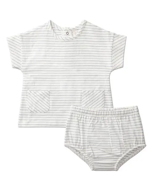 MINIMOI 2-piece Striped Top And Bloomers Set - Blue