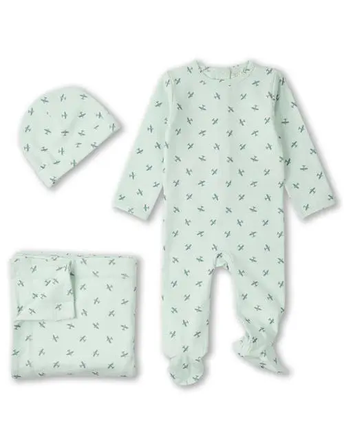 MINIMOI 3-piece Aviation Print Cotton Footie Set - Mint