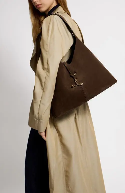 Strathberry Large Kite Suede Hobo Bag - Chocolate