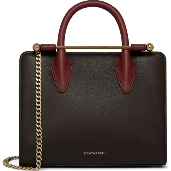 Strathberry Mini Leather Tote - Espresso/oxblood/black