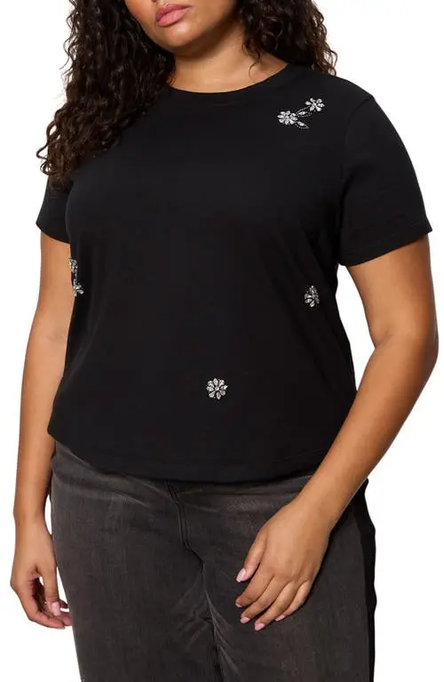Sanctuary Floral Crystal Embellished Organic Cotton T-shirt - Black