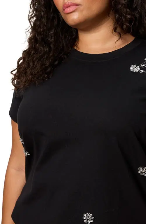 Sanctuary Floral Crystal Embellished Organic Cotton T-shirt - Black