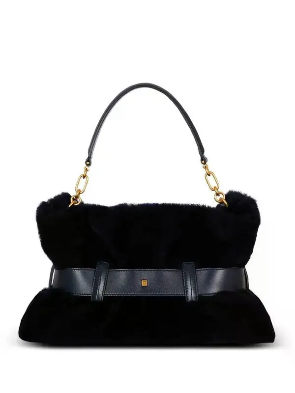 Balmain Medium Anthem Shearling Shoulder Bag - Blue
