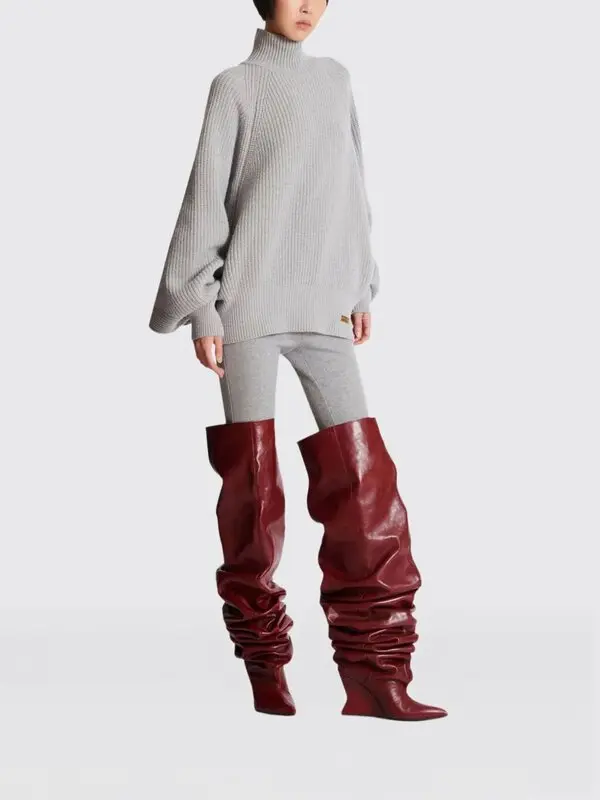 Balmain Ribbed Mock Neck Sweater - Grey