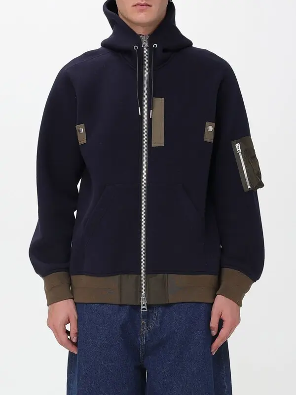 Sacai Zip-up Hoodie With Contrast Trim - Blue