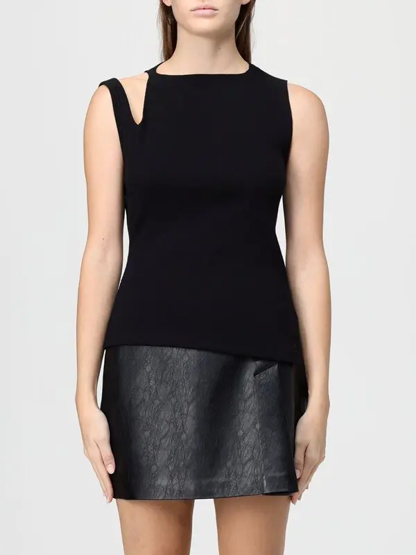 COURREGES Asymmetrical Ribbed Knit Top - Black
