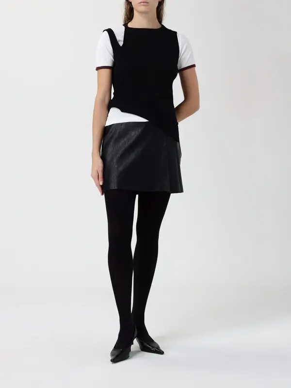 COURREGES Asymmetrical Ribbed Knit Top - Black