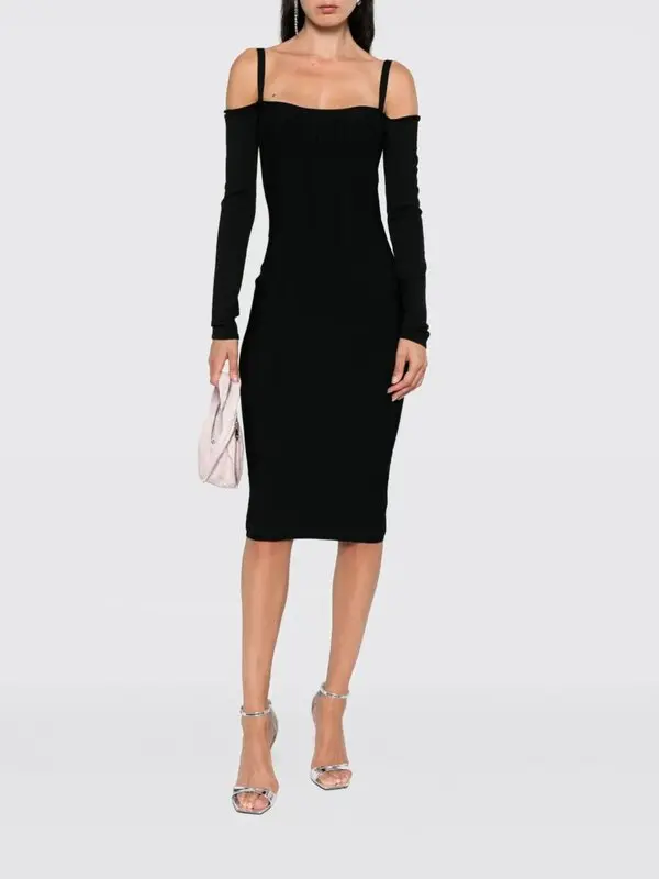 MUGLER Long Sleeve Cold Shoulder Midi Dress