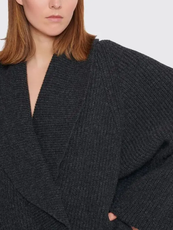 Balmain Ribbed Shawl Collar Sweater - Grey