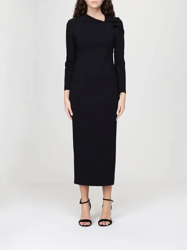 Emporio Armani Long Sleeve Asymmetrical Neck Midi Dress