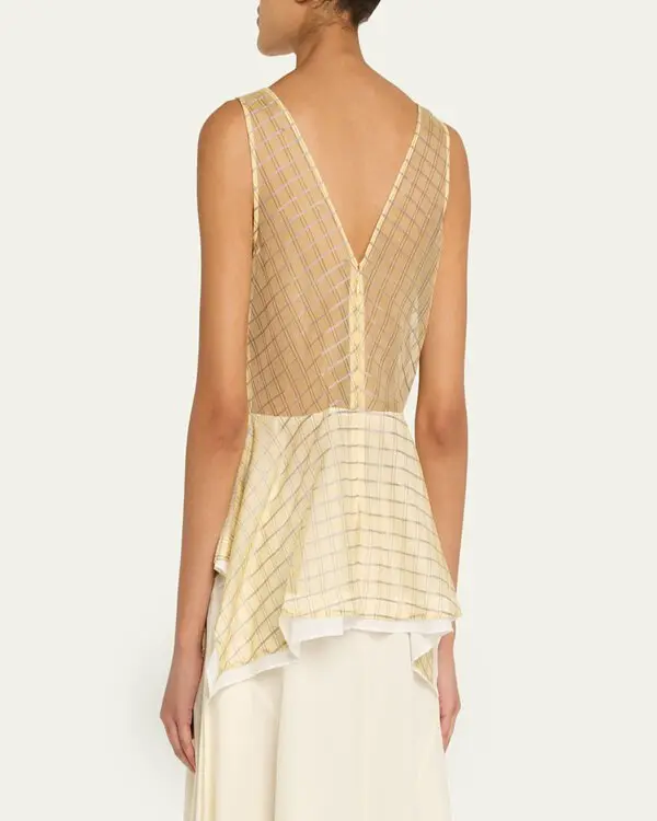 3.1 Phillip Lim Sleeveless Plaid Organza Flounce Top