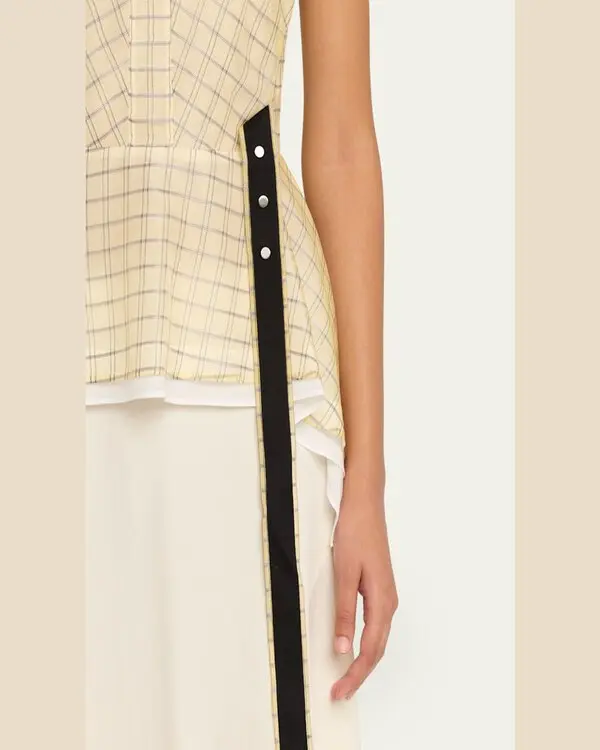 3.1 Phillip Lim Sleeveless Plaid Organza Flounce Top