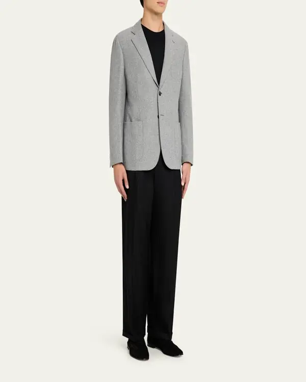 Giorgio Armani Birdseye Cashmere Single-breasted Blazer - Grey