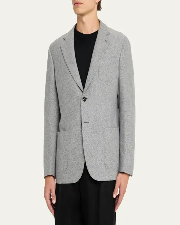 Giorgio Armani Birdseye Cashmere Single-breasted Blazer - Grey