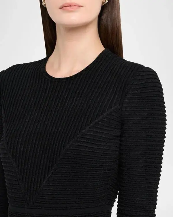 Emporio Armani Ottoman Knit Paneled Midi Dress - Solid Blac