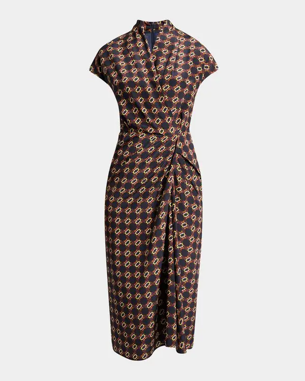 Dries Van Noten Dilian Geo-print Draped Wrap Midi Dress