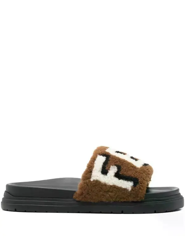Fendi Shearling Slides - Brown