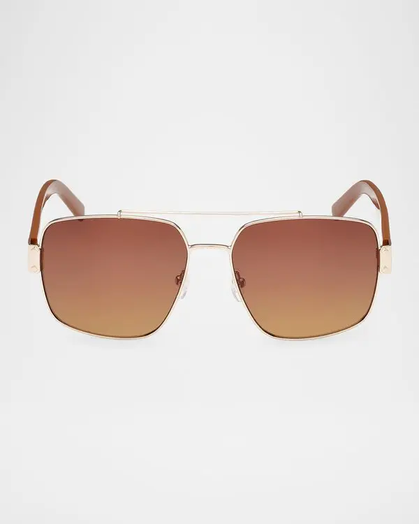 Mcm Metal Double-bridge Square Sunglasses - Gold