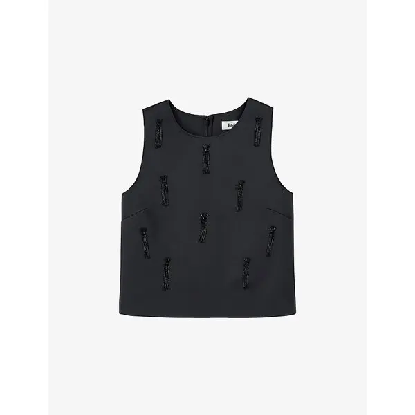 RO&ZO Sleeveless Bead-embroidered Woven Shell Top
