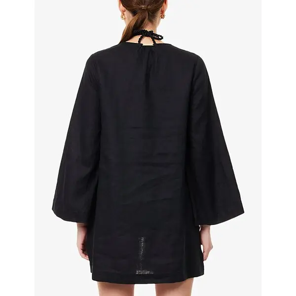 Heidi Klein Meteora Long-sleeve Linen Mini Kaftan