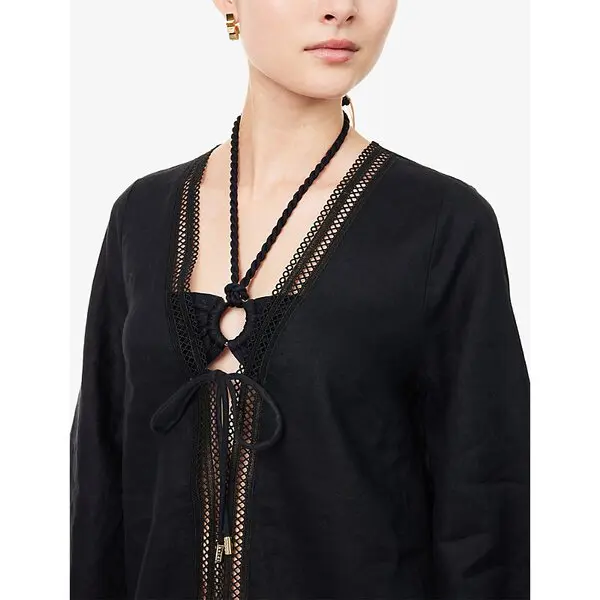 Heidi Klein Meteora Long-sleeve Linen Mini Kaftan