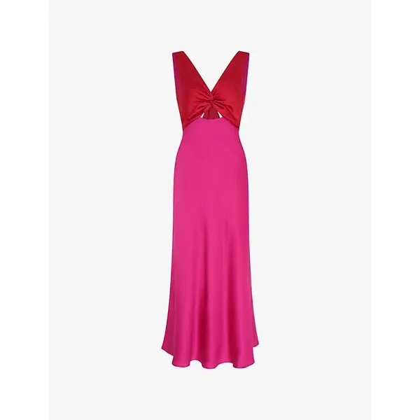 OMNES Maggy V-neck Satin Midi Dress - Pink/red