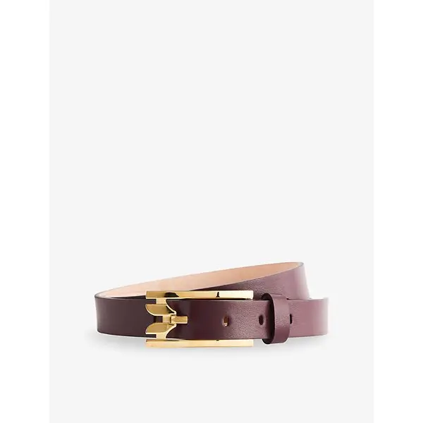 Victoria Beckham Curved Side Leather Belt - Burgundy