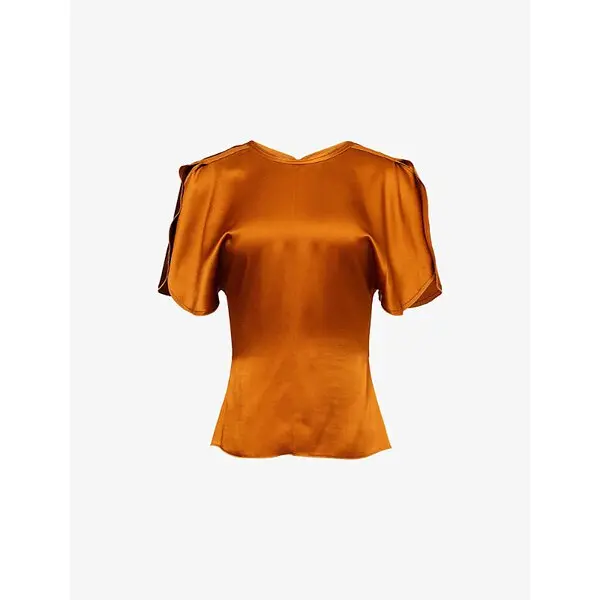 Victoria Beckham Satin Top With Draped Sleeves - Bronze