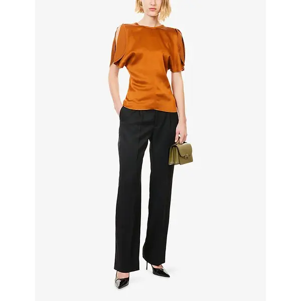 Victoria Beckham Satin Top With Draped Sleeves - Bronze