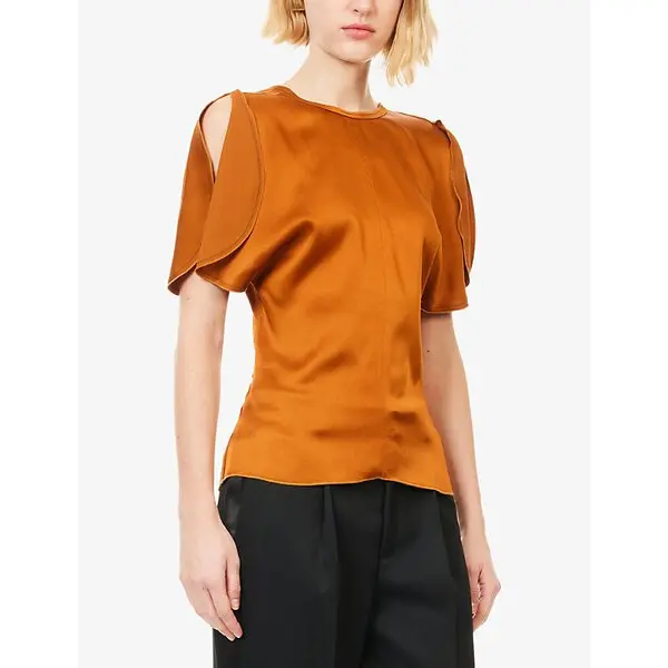 Victoria Beckham Satin Top With Draped Sleeves - Bronze