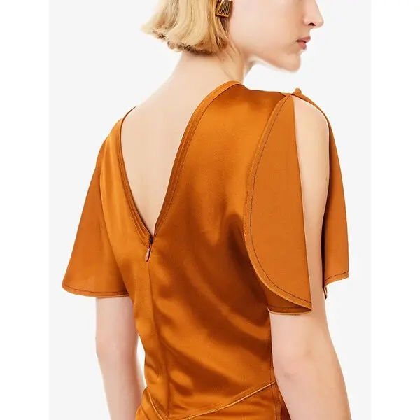 Victoria Beckham Satin Top With Draped Sleeves - Bronze