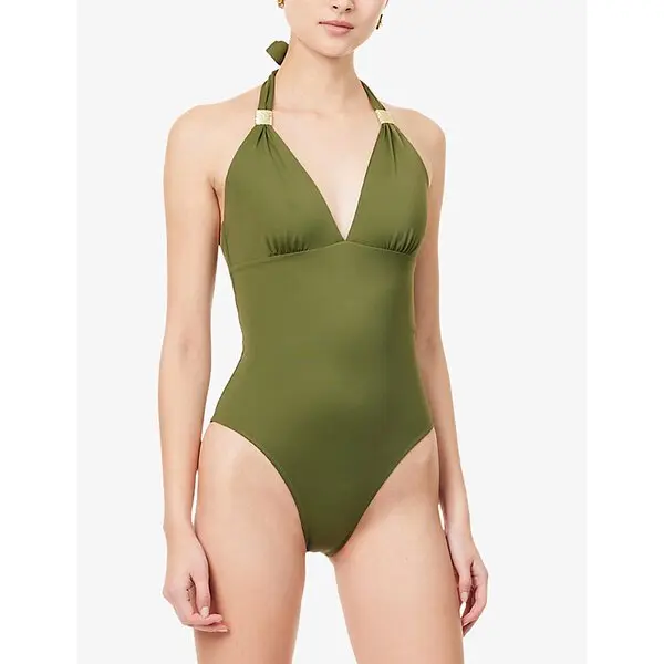Heidi Klein Slider Halterneck Swimsuit - Olive