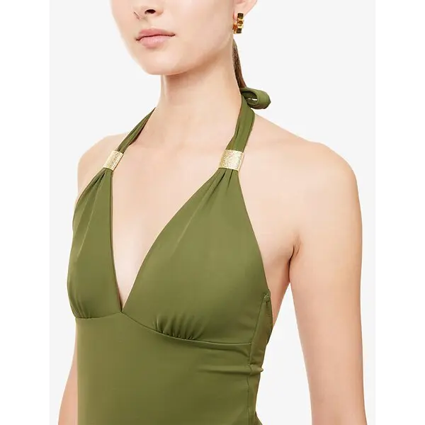 Heidi Klein Slider Halterneck Swimsuit - Olive