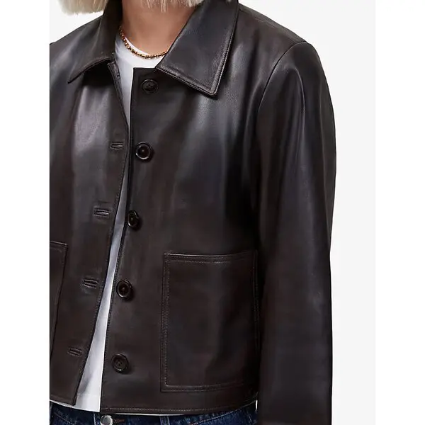 RO&ZO Collared Regular-fit Leather Jacket