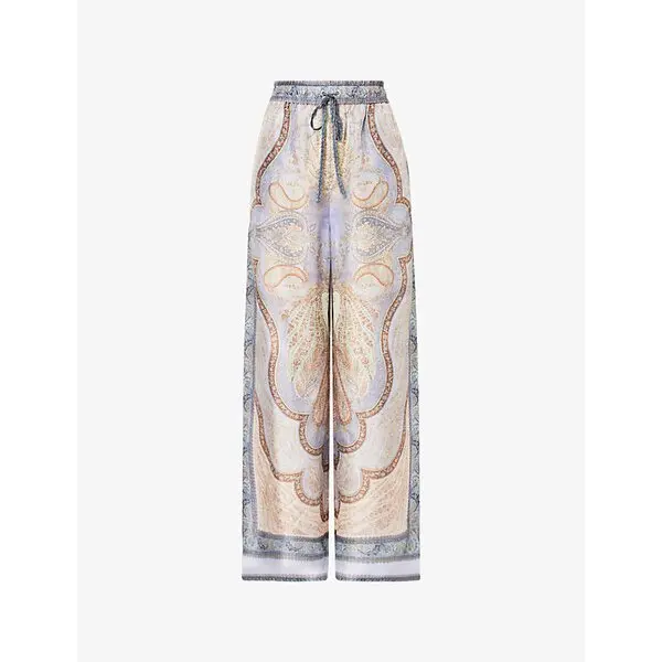 Zimmermann Relaxed-fit Silk Trousers - Tapestry Blue Multi