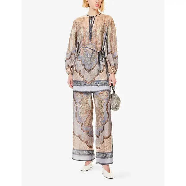 Zimmermann Relaxed-fit Silk Trousers - Tapestry Blue Multi