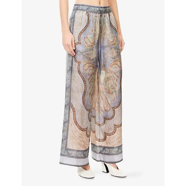 Zimmermann Relaxed-fit Silk Trousers - Tapestry Blue Multi