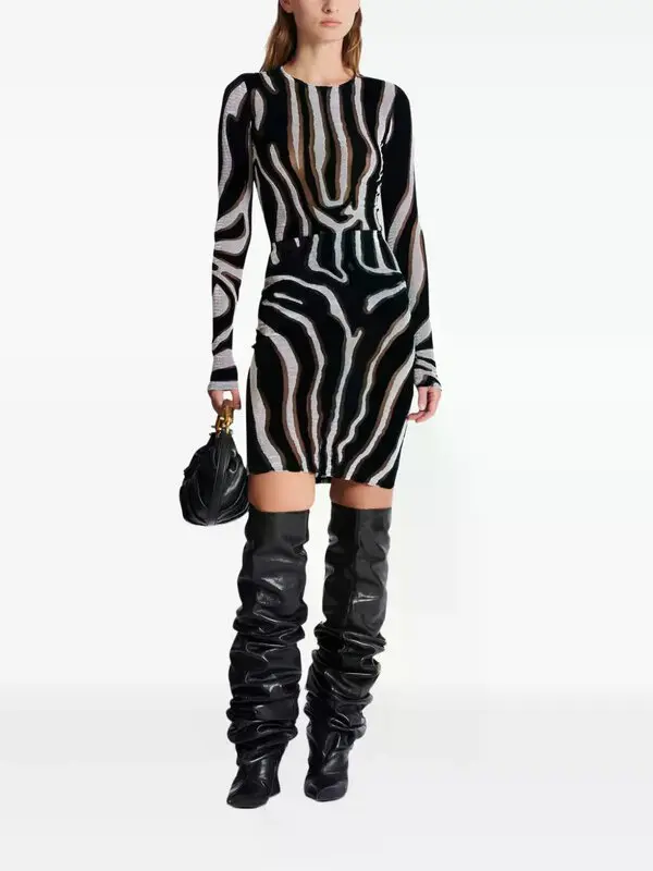 Balmain Zebra-print Velvet Mini Skirt