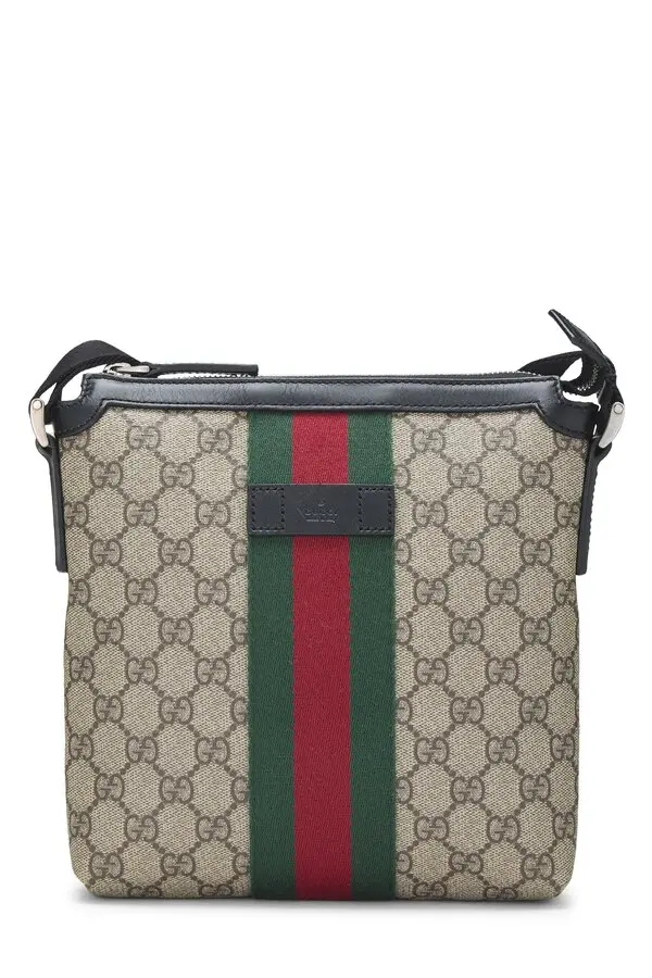 Gucci Gg Supreme Canvas Web Flat Messenger Bag - Black
